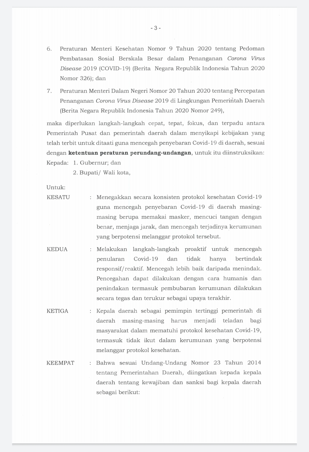Instruksi Mendagri Kepala Daerah Bisa Dicopot Jika Abaikan Penegakan