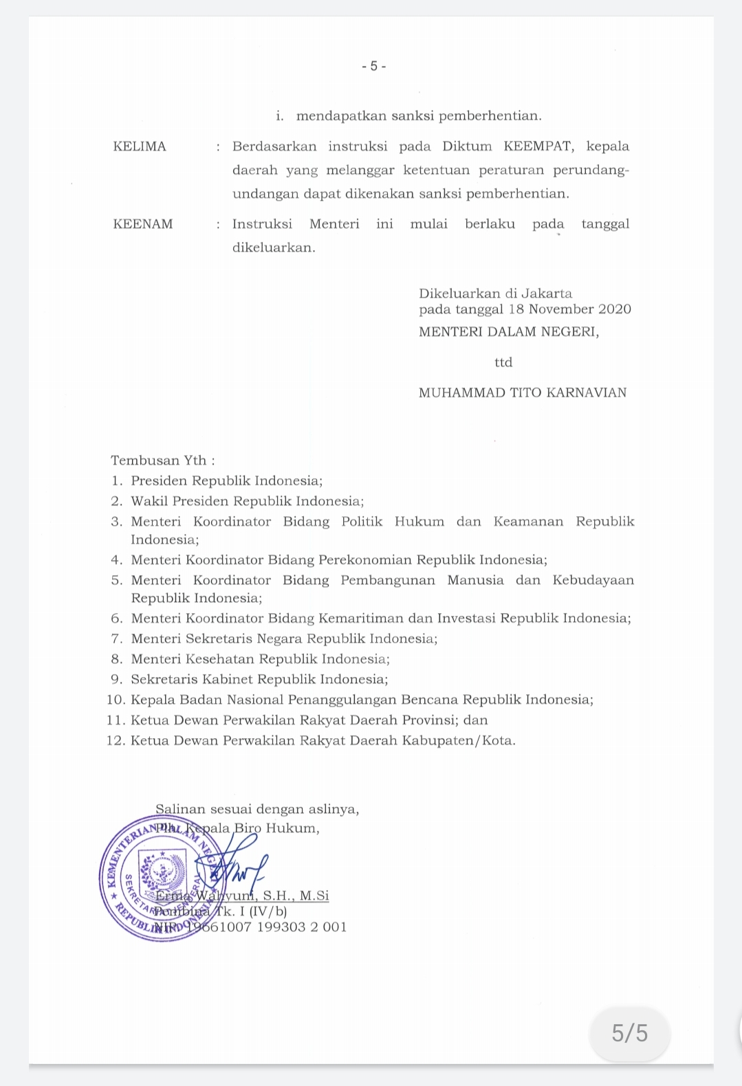 Instruksi Mendagri Kepala Daerah Bisa Dicopot Jika Abaikan Penegakan